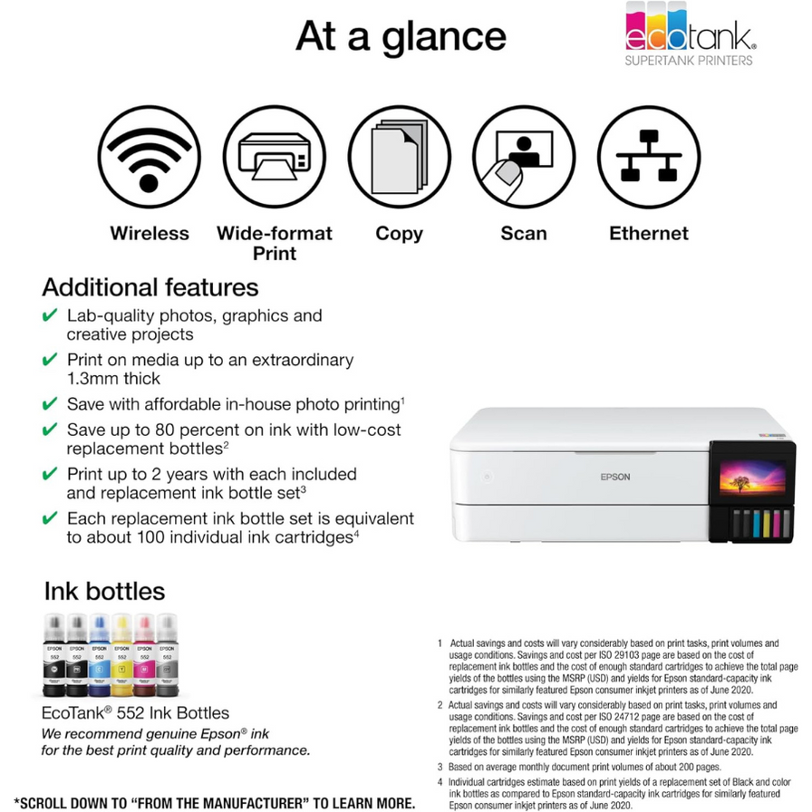Epson EcoTank Photo ET-8550 Wireless Wide-Format All-in-One Supertank ...