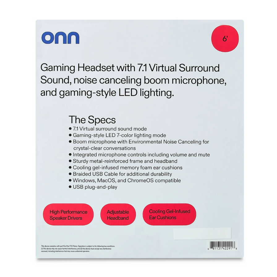 Onn Gaming Headset (HZ-WD-GX) with 7.1 Virtual Surround Sound